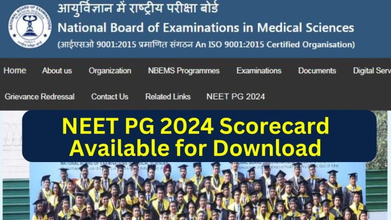 NEET PG 2024 Scorecard For Download On Or After 30/08/2024